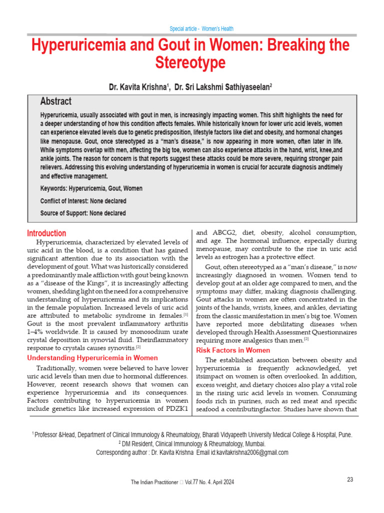 Hyperuricemia and Gout in Women Breaking The Stereotype | PDF | Gout | Medicine