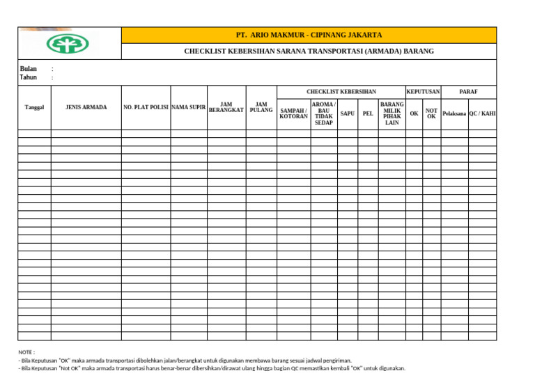 Form Checklist Kebersihan Armada | PDF