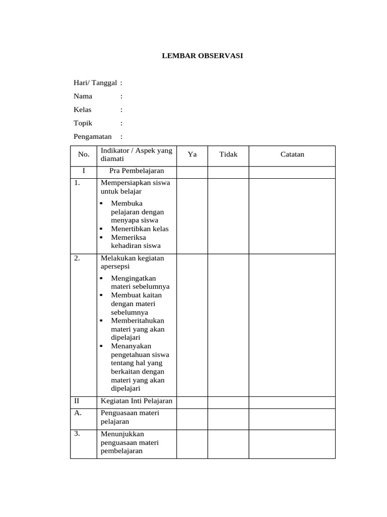 Lembar Observasi | PDF