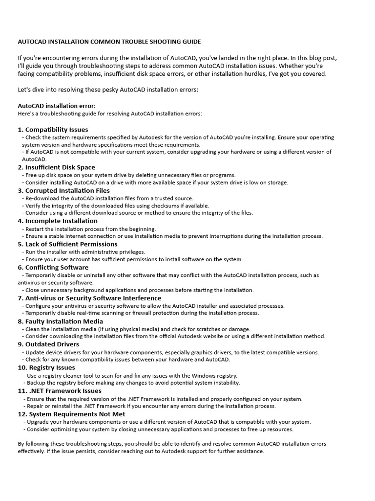 Autocad Installation Common Troubleshooting Problems Pdf Auto Cad Troubleshooting