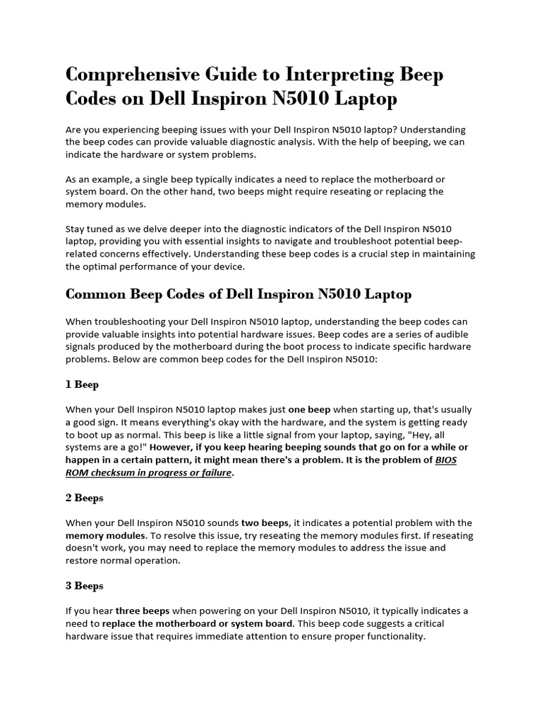 beeps of dell inspiron n5010 | PDF | Computer Hardware | Laptop