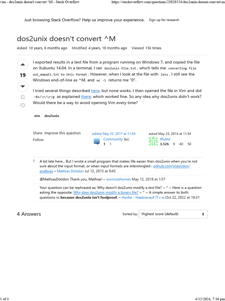 Vim - Dos2unix Doesn't Convert M - Stack Overflow | PDF | Text File | Computer Architecture