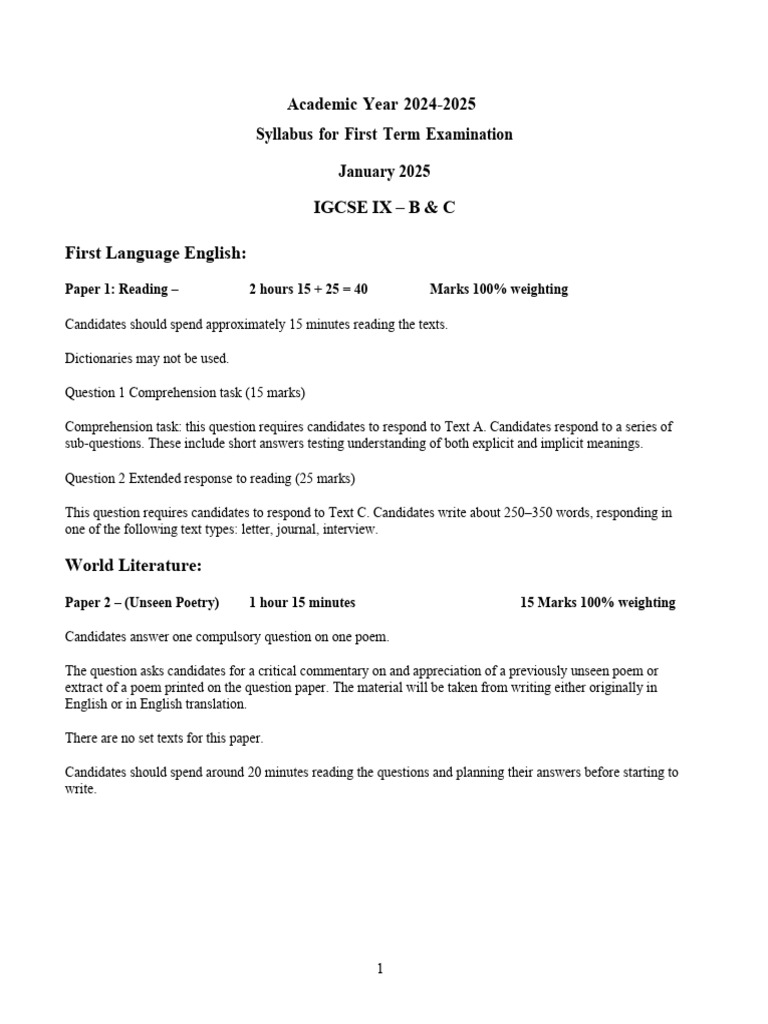 Class 9 BC - Syllabus for First Term Exam January 2025_removed (1 ...