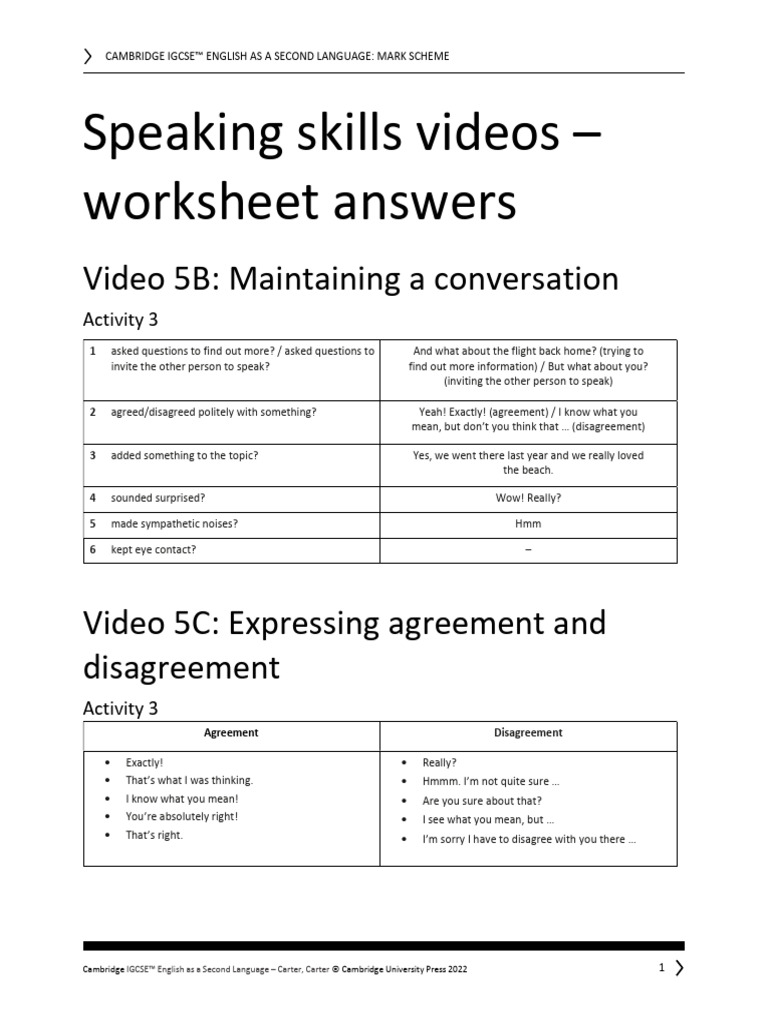 Igcse Esl 6ed Tr Speaking Skills Videos W Answers Pdf