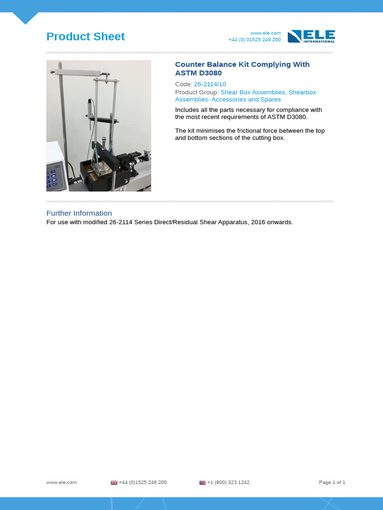 Counter Balance Kit Complying With ASTM D3080 | PDF