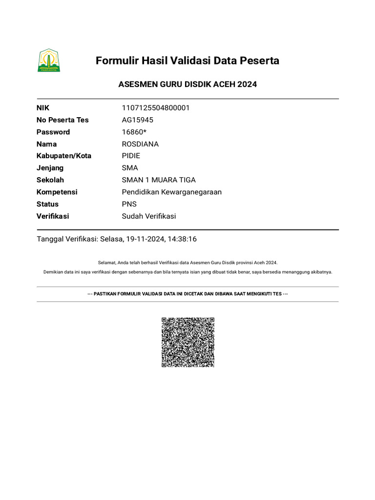 Formulir Validasi Data Peserta (1) | PDF