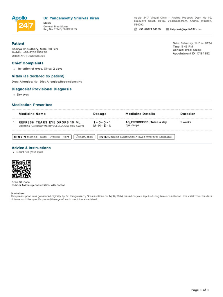 Prescription Apollo 2471734179678224 | PDF | Medical Prescription ...