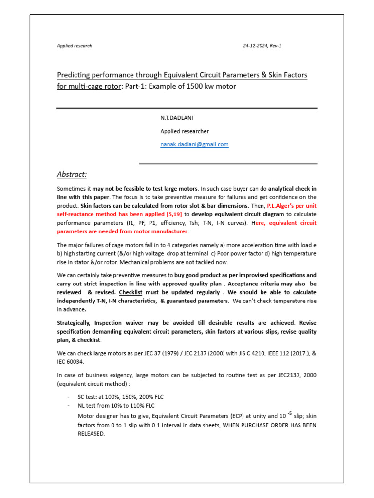 Predicting Performance Through ECP and Skin Factors For Large Induction Motors - Part-1 (Rev-1 ...