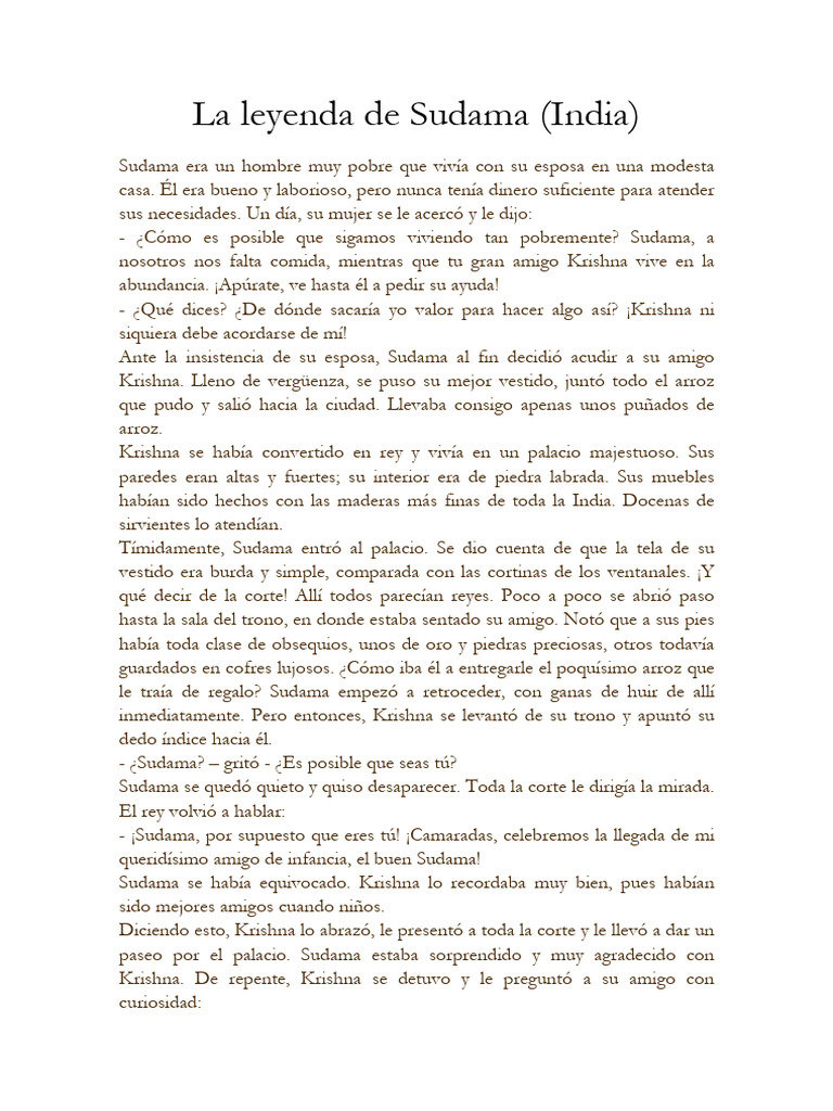 Cuento. La Leyenda de Sudama | PDF