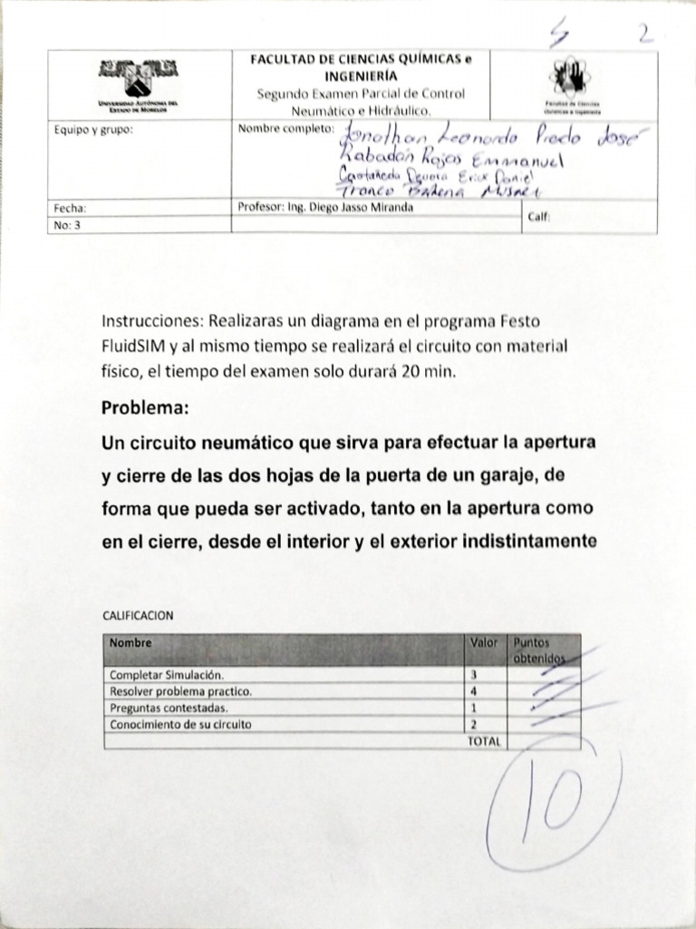 2do Examen Parcial Neumático e Hidráulico | PDF