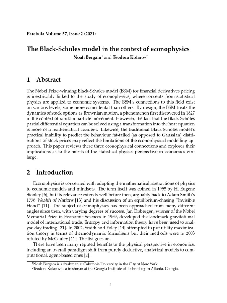 The Black-Scholes Model in the Context of Econophysics | PDF | Option ...