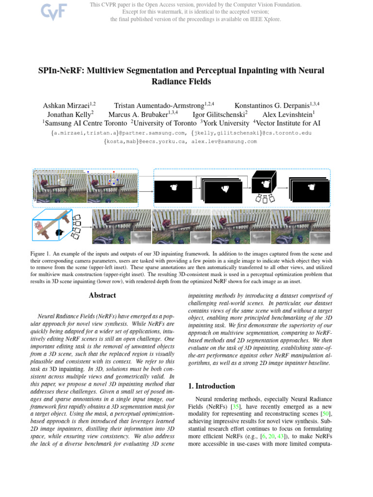 Mirzaei SPIn-NeRF Multiview Segmentation and Perceptual Inpainting With Neural Radiance Fields ...