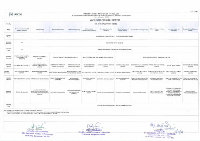 See Jan-2025 3rd Sem Time Table | PDF