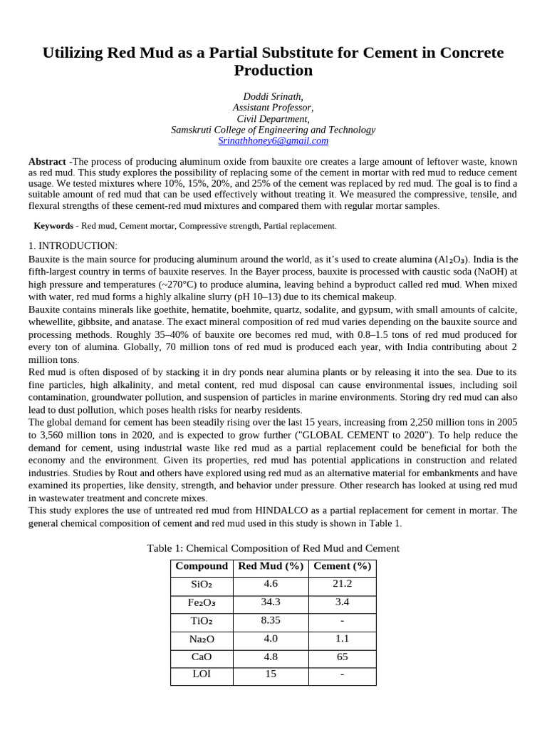 Red Mud as Cement Substitute in Concrete | PDF | Iron | Cement
