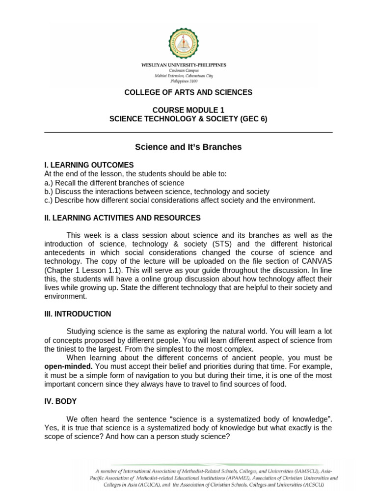 STS Module 1 Science and It s Branches | PDF | Science | Natural Sciences