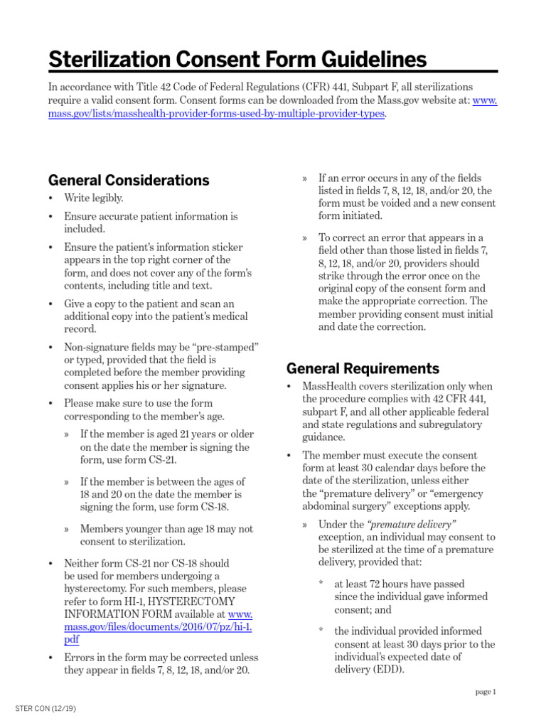 Sterilization Consent Form Guidelines | PDF | Informed Consent | Surgery
