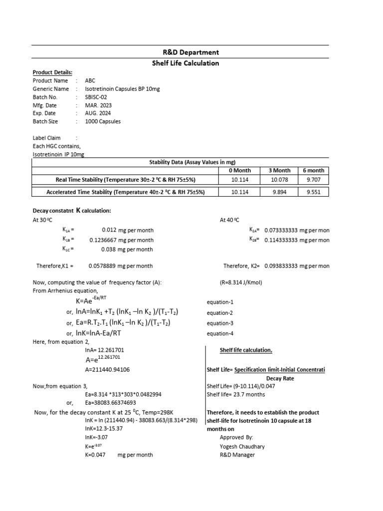 Shelf Life Calculation (1)_4dd057bc-4834-4703-aef4-7f68c16cf611 | PDF ...