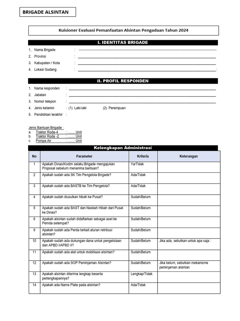 02. Kuisioner Alsintan - Brigade Alsintan_11_Juni 2024 | PDF