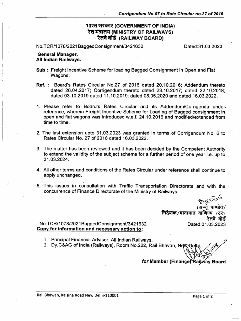 Corri 7 FIS For Bagged Consignment in Open and Flat Wagons | PDF