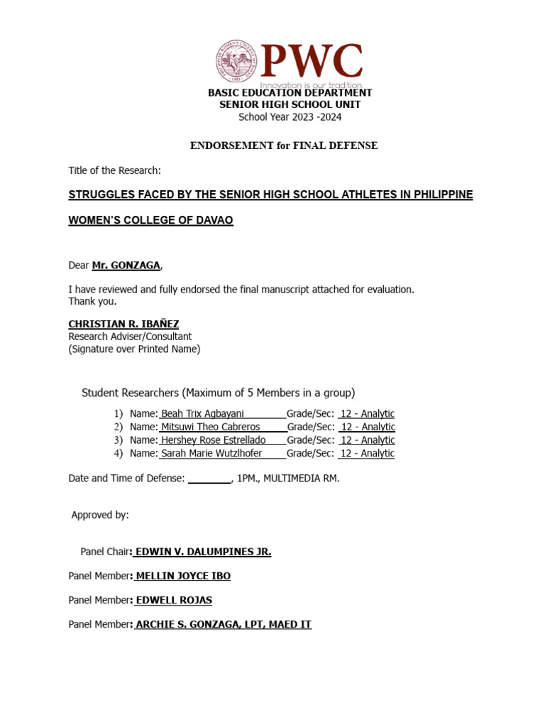 FinalDefense Endorsement Pa Sign Ugma Morning 1 | PDF