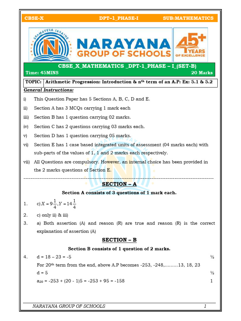 04_MATHEMATICS__CBSE_X_DPT-1__Phase_I__(SET_-_B)-_10-09-2024_KEY | PDF | Arithmetic ...