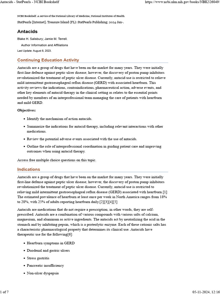 Antacids | PDF | Stomach | Gastroesophageal Reflux Disease