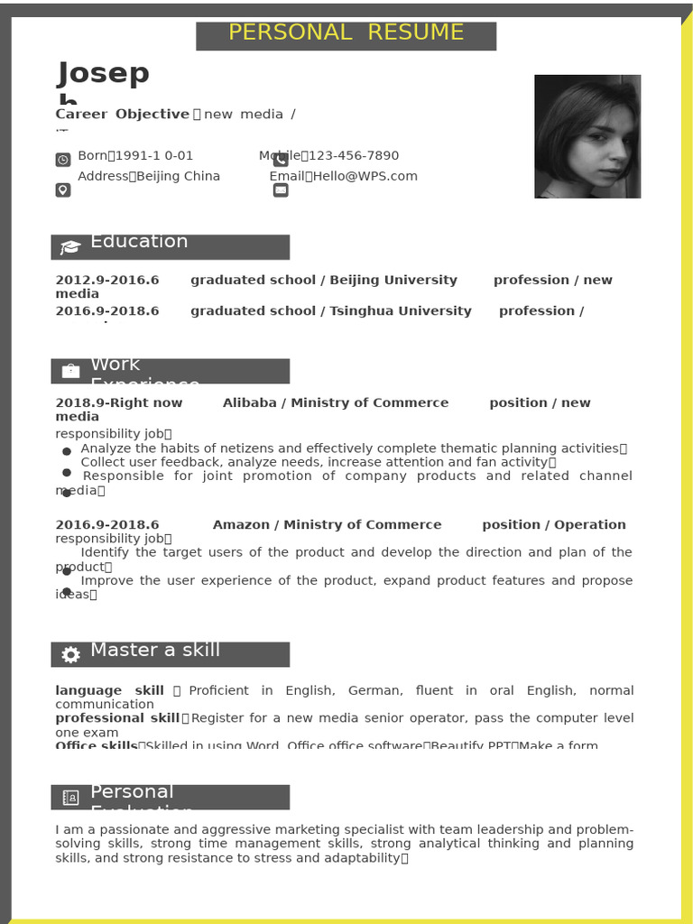 Resume For Interviewee-WPS Office | PDF