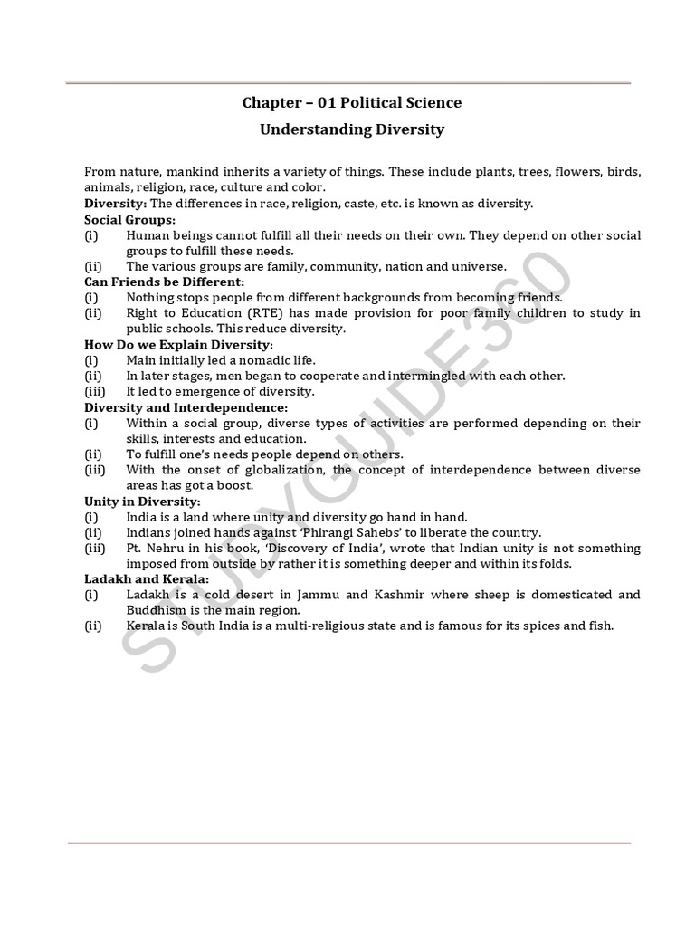 04 Social Science Civics Key Notes Ch01 Understanding Diversity ...