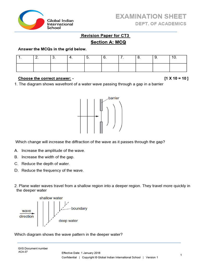 9IG Physics CT 3 QP-Revision Paper | PDF | Wavelength | Waves