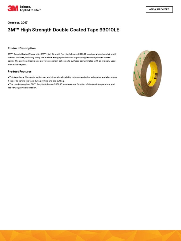 3M-High-Strength-Double-Coated-Tape-93010LE | PDF | Adhesive | Safety