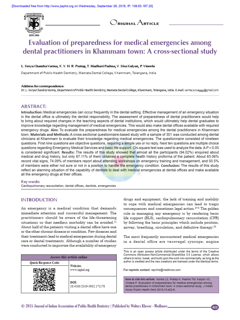 Evaluation of Preparedness For Medical Emergencies | PDF | Health Care