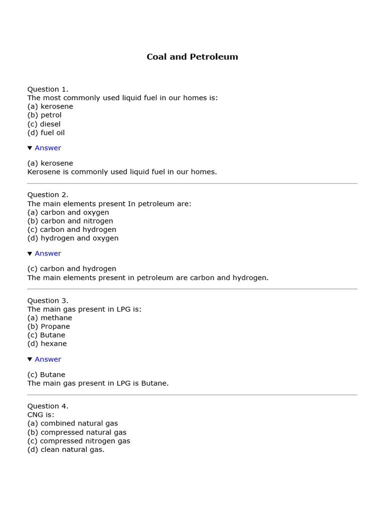 Coal and Petroleum: Answer | PDF | Natural Gas | Fuels