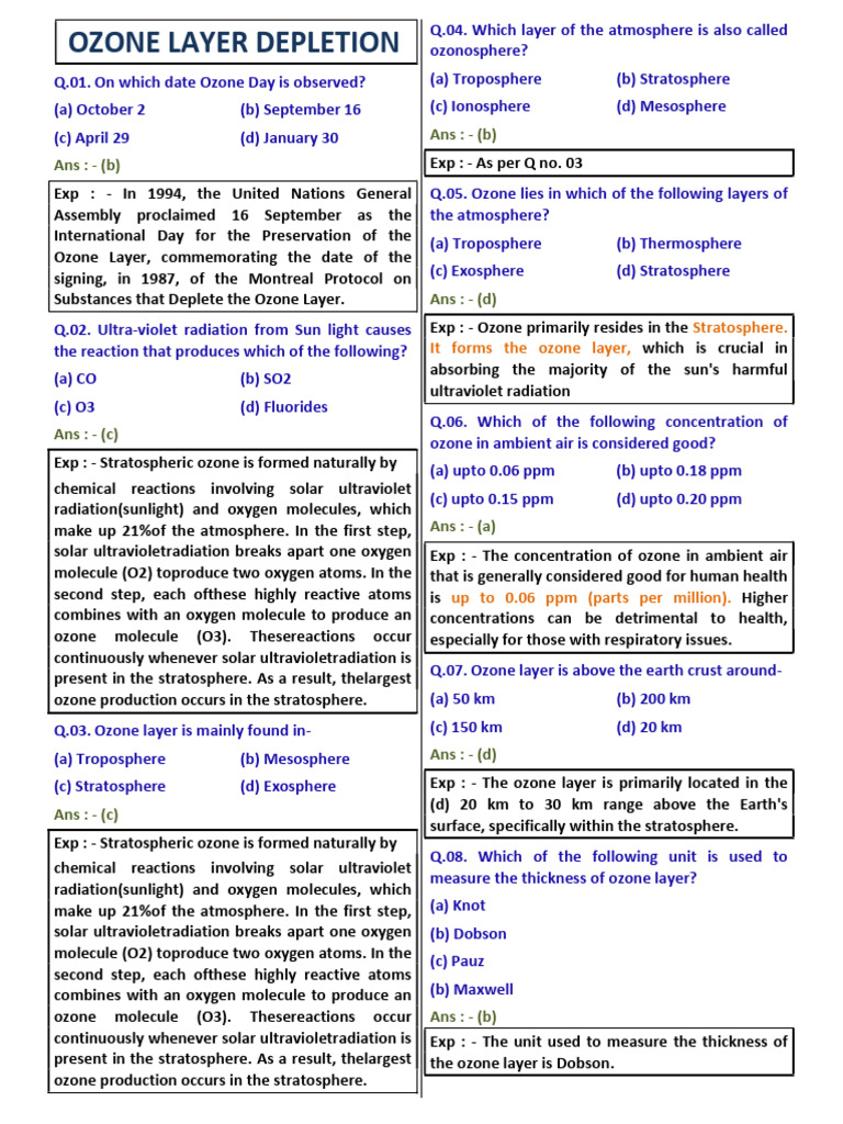 Ozone Layer Quiz and Answers Guide | PDF | Ozone Depletion | Atmosphere ...