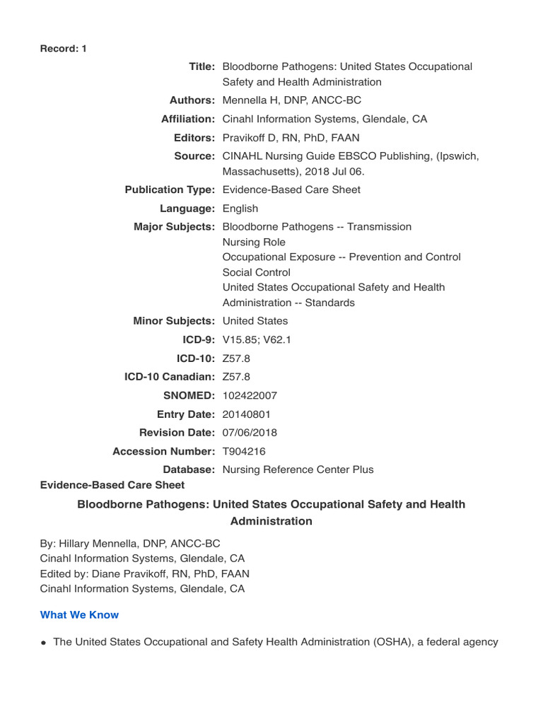 Bloodborne Pathogens | PDF | Occupational Safety And Health ...