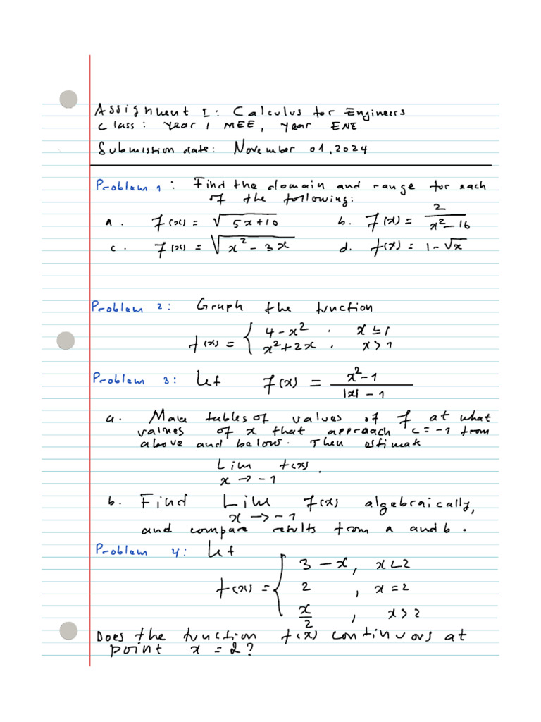 Calculus For Engineers Assignment 1 | PDF | Mathematical Analysis ...