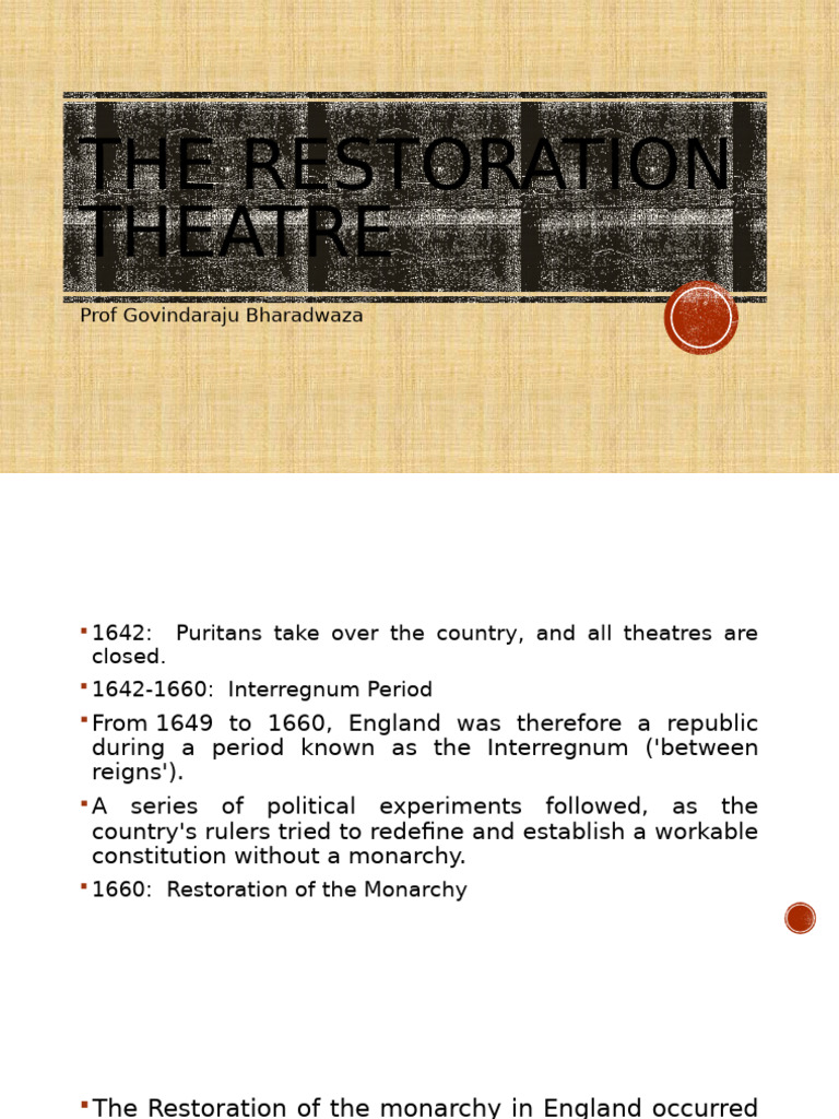 Restoration Theatre: A Cultural Revival | PDF | Restoration Comedy ...