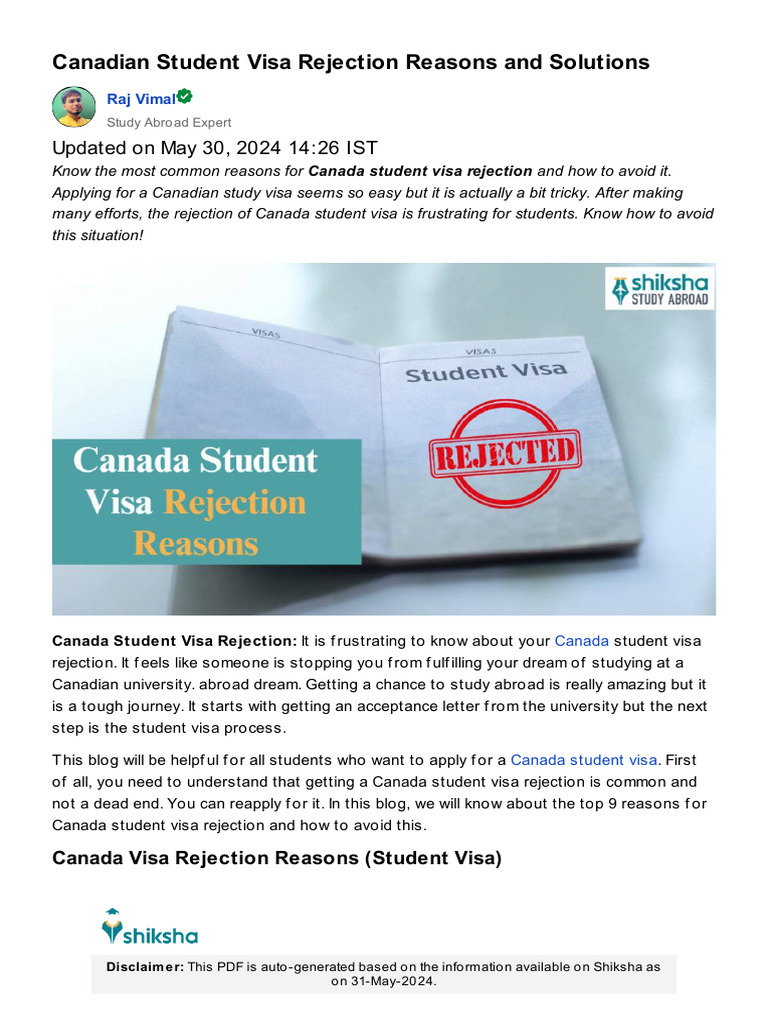 VISA REJECTION REASONS | PDF | Travel Visa | Human Migration