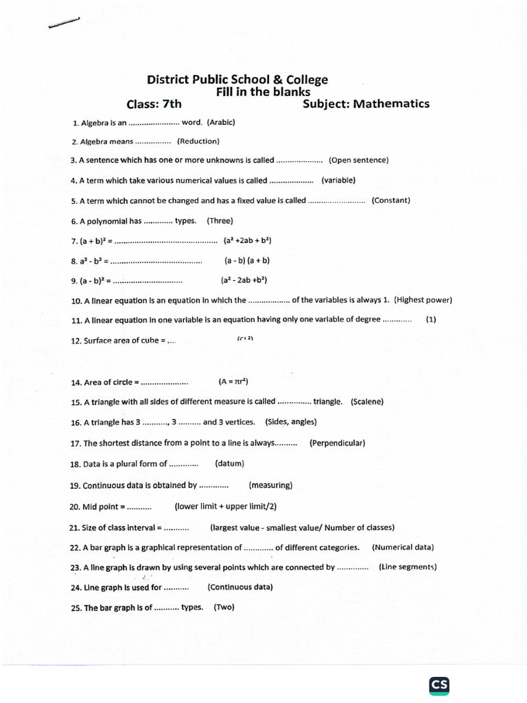 7th Mathematics Objective | PDF
