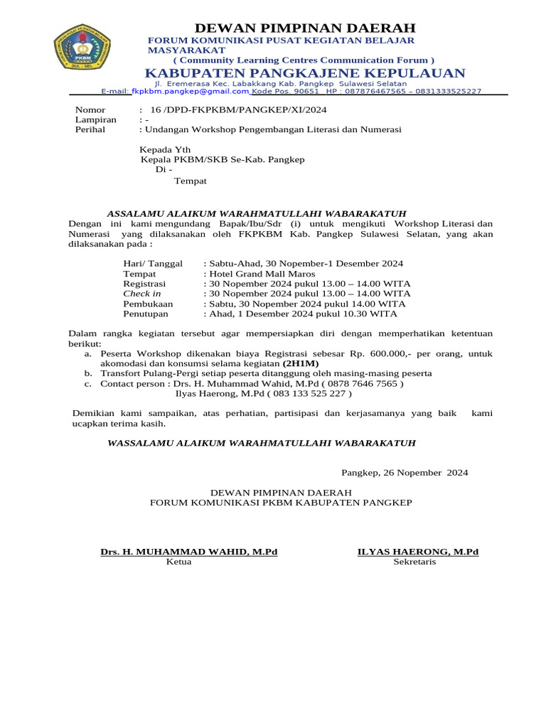 CONTOH UNDANGAN WORKSHOP LITERASI | PDF