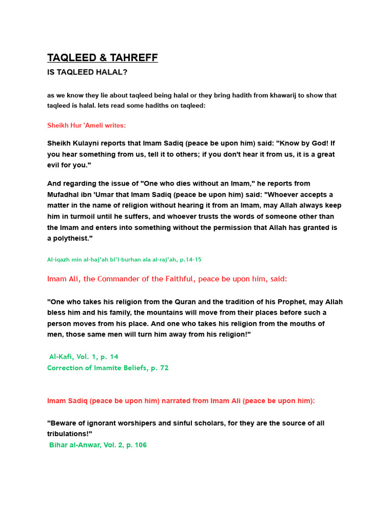 TAQLEED__TAHREEF_1 | PDF | Hadith | Quran