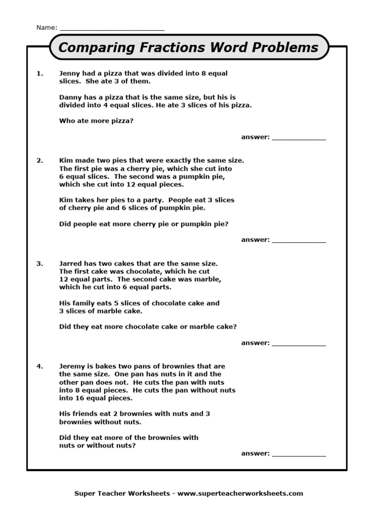 Fraction Word Problems | PDF | Cakes | Chocolate Brownie