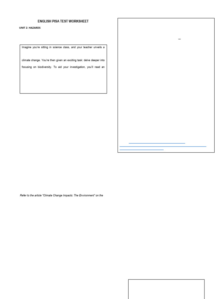 English Pisa Test Worksheet - Unit 2 | PDF | Climate Change | Ocean ...