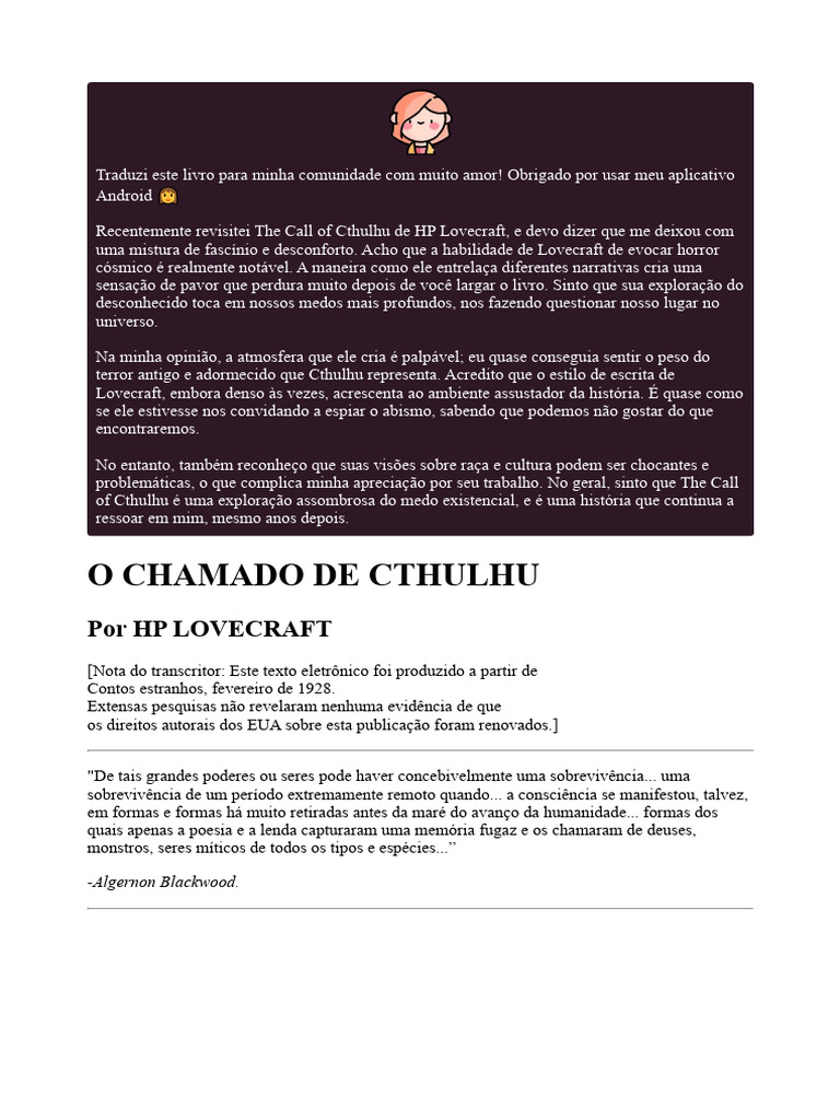 Revisão de "O Chamado de Cthulhu" | PDF | H.P. Lovecraft | Mito de Cthulhu