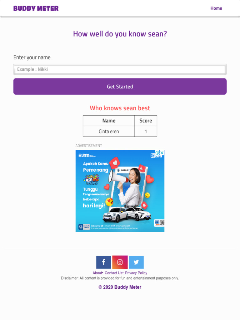 Buddy Meter: Test Your Knowledge of Sean | PDF