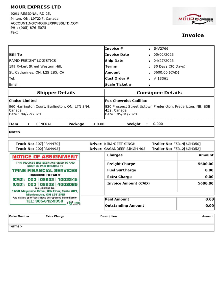 Invoice # 5 (Cladco) Carrier Papers | PDF | Cargo | Supply Chain Management