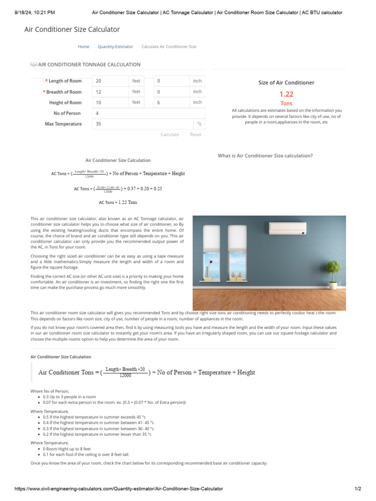 Air Conditioner Room Size Calculator AC BTU Calculator | PDF | British ...