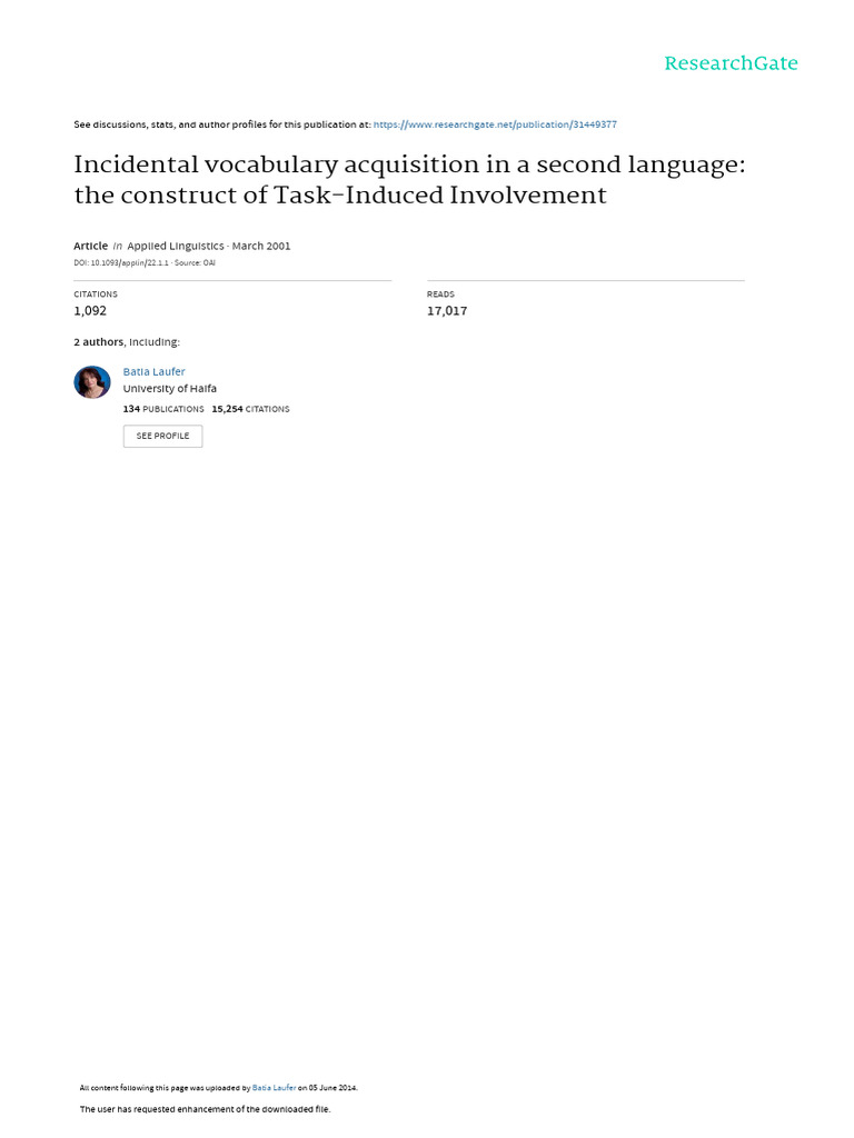laufer-n-hulstijn-vocab | PDF | Second Language Acquisition | Second Language