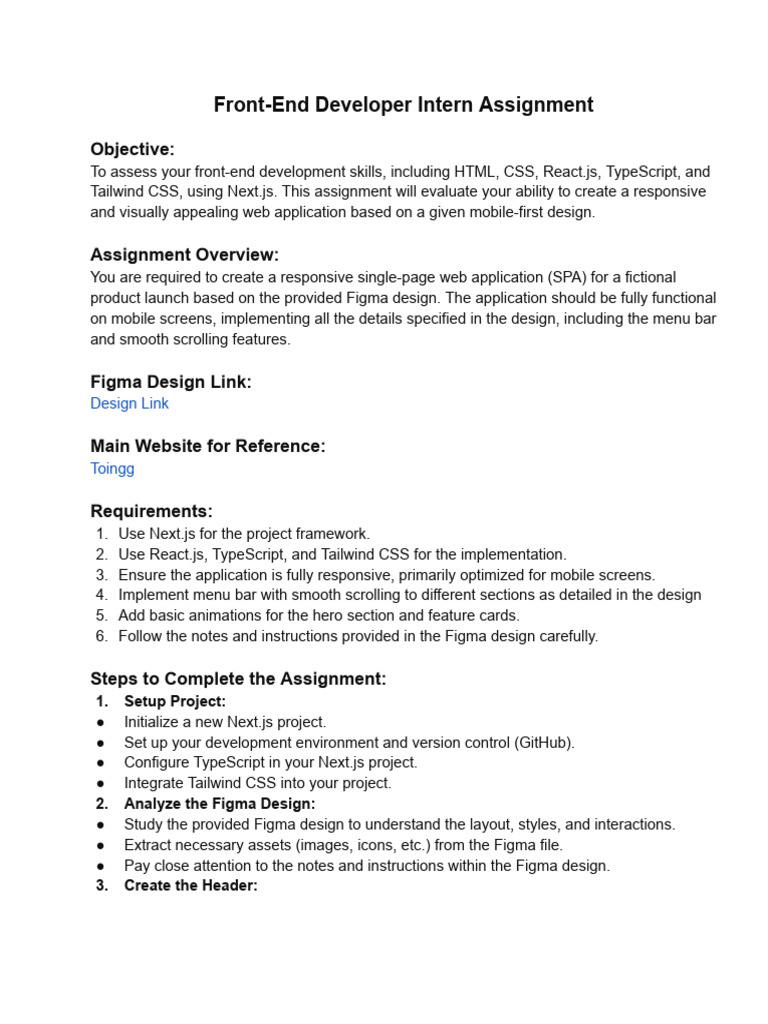 Front End Developer Internship Assignment | PDF | Icon (Computing ...