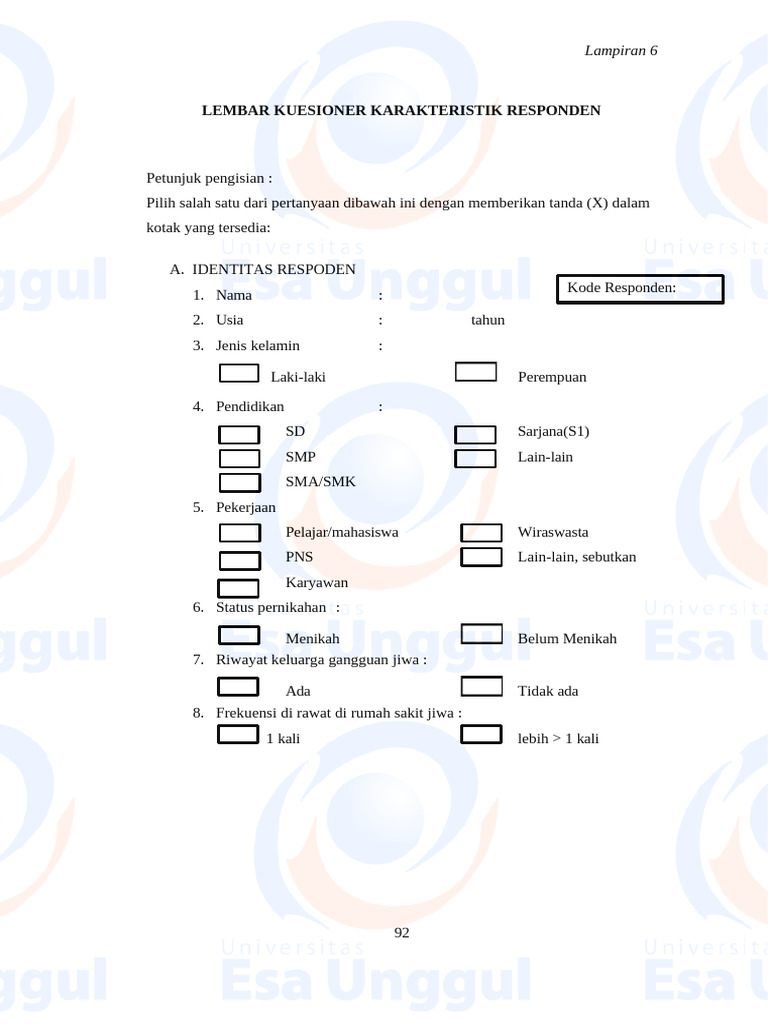 Kuesioner Karakteristik Responden | PDF