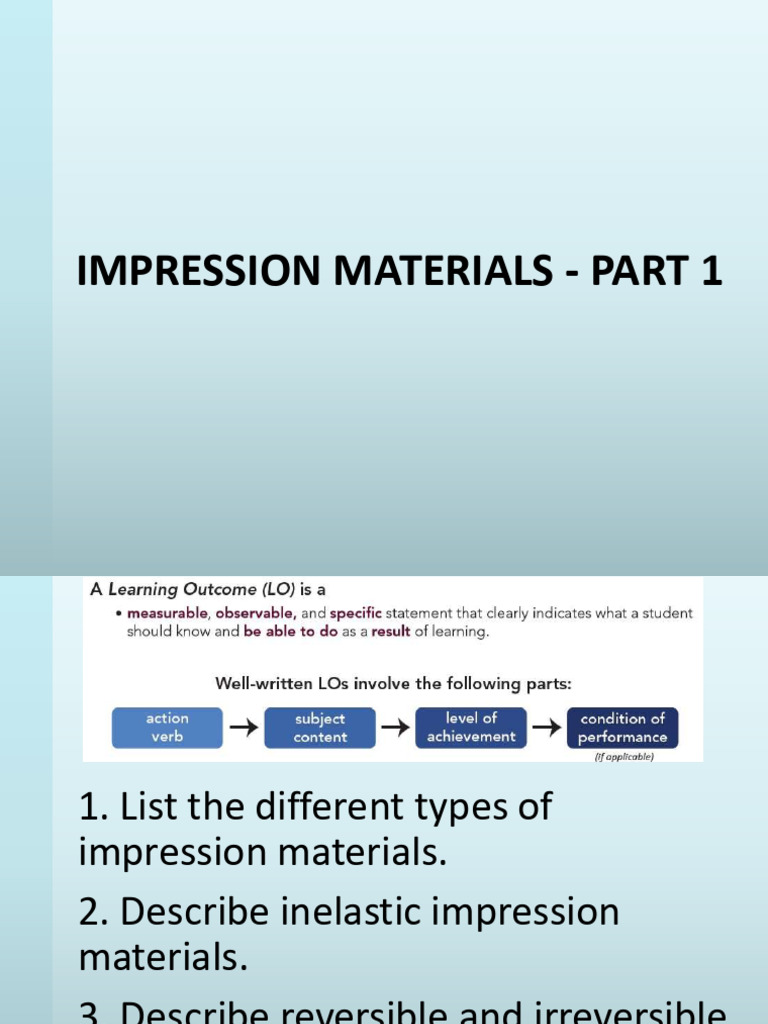 Types and Uses of Impression Materials | PDF | Materials